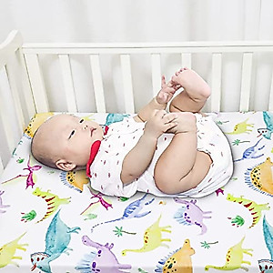 Crib Sheets for Boys Girls, Dinosaur Cotton Crib Sheet Neutral, Baby Toddler Sheets, Standard Crib Fitted Sheet, Ultra Soft and Breathable, 28 x 52 Inch