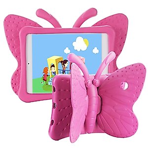 Feiten for iPad Kids case, 3D Cartoon Butterfly Non-Toxic EVA Light Weight Kid Proof Shockproof case with Kickstand for ipad 5/ ipad 6 /ipad pro 9.7/ New iPad 2017 case (Rose)
