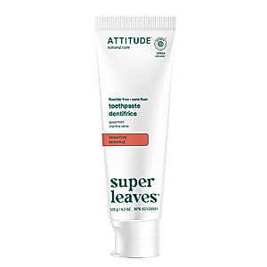 ATTITUDE Fluoride-Free Toothpaste, Plant- and Mineral-Based Ingredients, Vegan, Cruelty-Free and Sugar-Free, Sensitive, Spearmint, 4.2 Oz