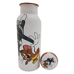 Copper Bottle Tom Printed Jerry Water Bottle For Drinking Water Multicolor Copper Water Bottle Leak Proof Copper Water Vessel Premium Bottle (Set Of 2) By ORNATE INTERNATIONAL