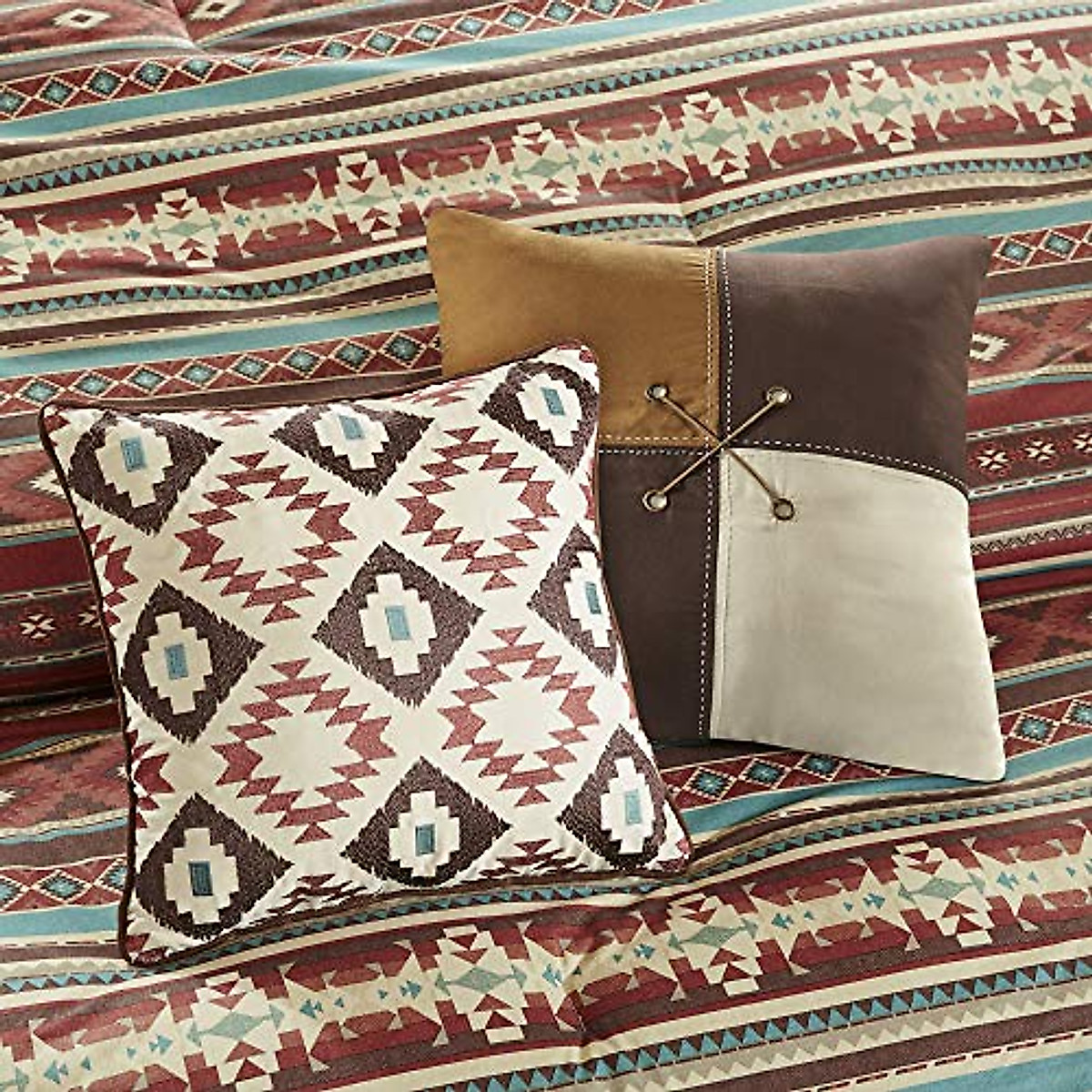 Madison Park Cozy Comforter Set-Rustic Southwestern Style All Season Down Alternative Casual Bedding, Matching Shams, Decorative Pillows, Queen (90 in x 90 in), Spice Brown Multi