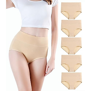 wirarpa Women's Postpartum Underwear High Waisted Ladies Cotton Panties Full Coverage Briefs 5 Pack Beige 2X-Large
