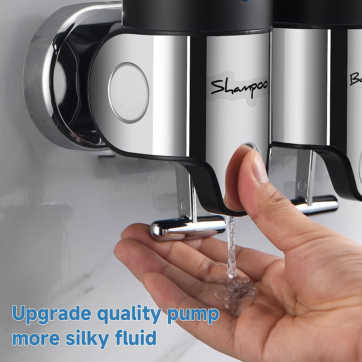 Shampoo and Conditioner Dispenser, Shower Soap Dispenser 3 Chamber No Drill for Shower Wall Mounted（Black）