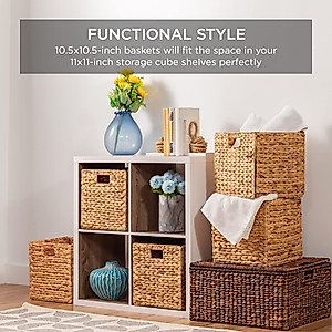 Best Choice Products 10.5x10.5in Hyacinth Baskets, Rustic Set Of 5 Multipurpose Collapsible Storage Organizer, Handwoven Laundry Totes for Bedroom, Living Room, Bathroom, Shelves - Natural
