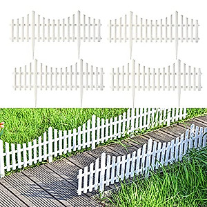 Sungmor Plastic White Edging Garden Picket Fence - Grass Lawn Flowerbed Plant Borders - Decorative Landscape Path Panels - 13in Tall, Pack of 4 (Overall Length 8 ft) - Lightweight & Easy Installation