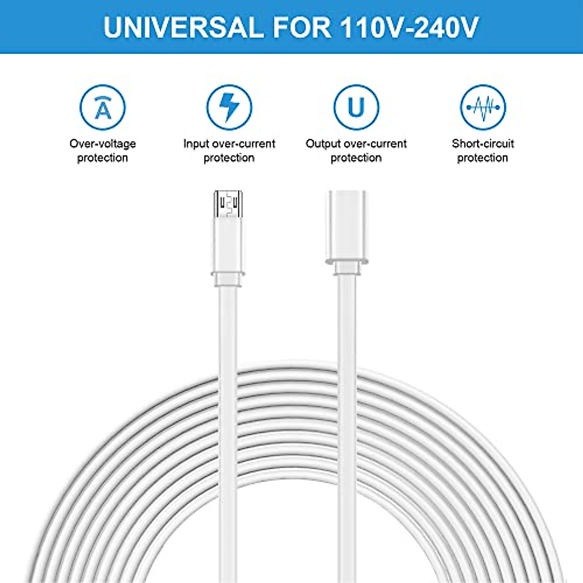 Sumind 4 Pack 10 ft/ 3 Meter Micro USB Extension Cable Male to Female Extender Cord Compatible with Wireless Security Camera Flat Power Cable, Cable Clips Included (White)