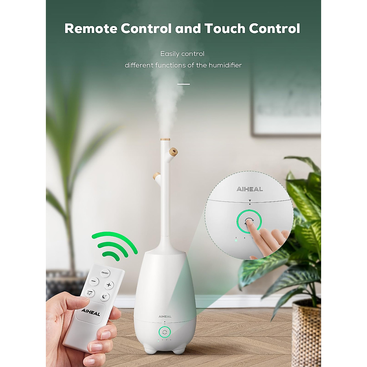 Aiheal Humidifiers for Bedroom Large Room Home, 5L Top Fill Cool Mist Ultrasonic Humidifier for Baby Plants, Smart Humidistat Mode, Essential Oil Diffuser, Sleep Mode, Auto Off and Ultra Quiet, White