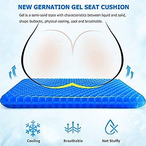 Gel Seat Cushion, Double Thick Egg Gel Cushion for Pressure Pain Relief, Breathable Wheelchair Cushion Chair Pads for Car Seat Office Chair (16x14x1.65inch)