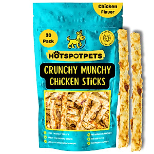 hotspot pets All Natural Rawhide Alternative Chicken Sticks for Dogs (30 Pack) Digestible Dog Chews Treats -Great for Oral Care Snacks (6'' Sticks)