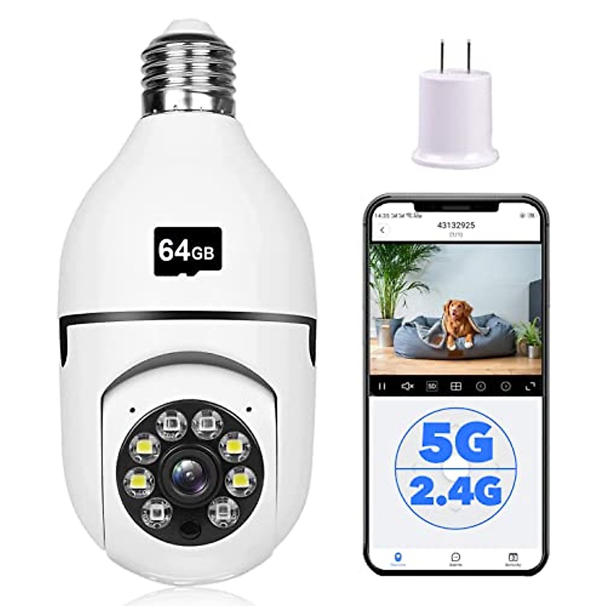 Light Bulb Security Camera, 1080P 2.4GHz WiFi Home Security Camera, 360° Surveillance Cam with Motion Detection Alarm Night Vision Light Socket Security Camera