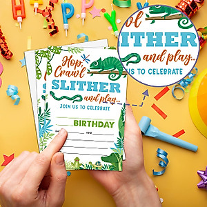 Reptile Amphibian Birthday Party Invitation, Lizard Themed Fill-In Invites for Men & Women, 20 Invitations With Envelopes (4" X 6"), Adults Snake Party Favors Decorations and Supplies -41