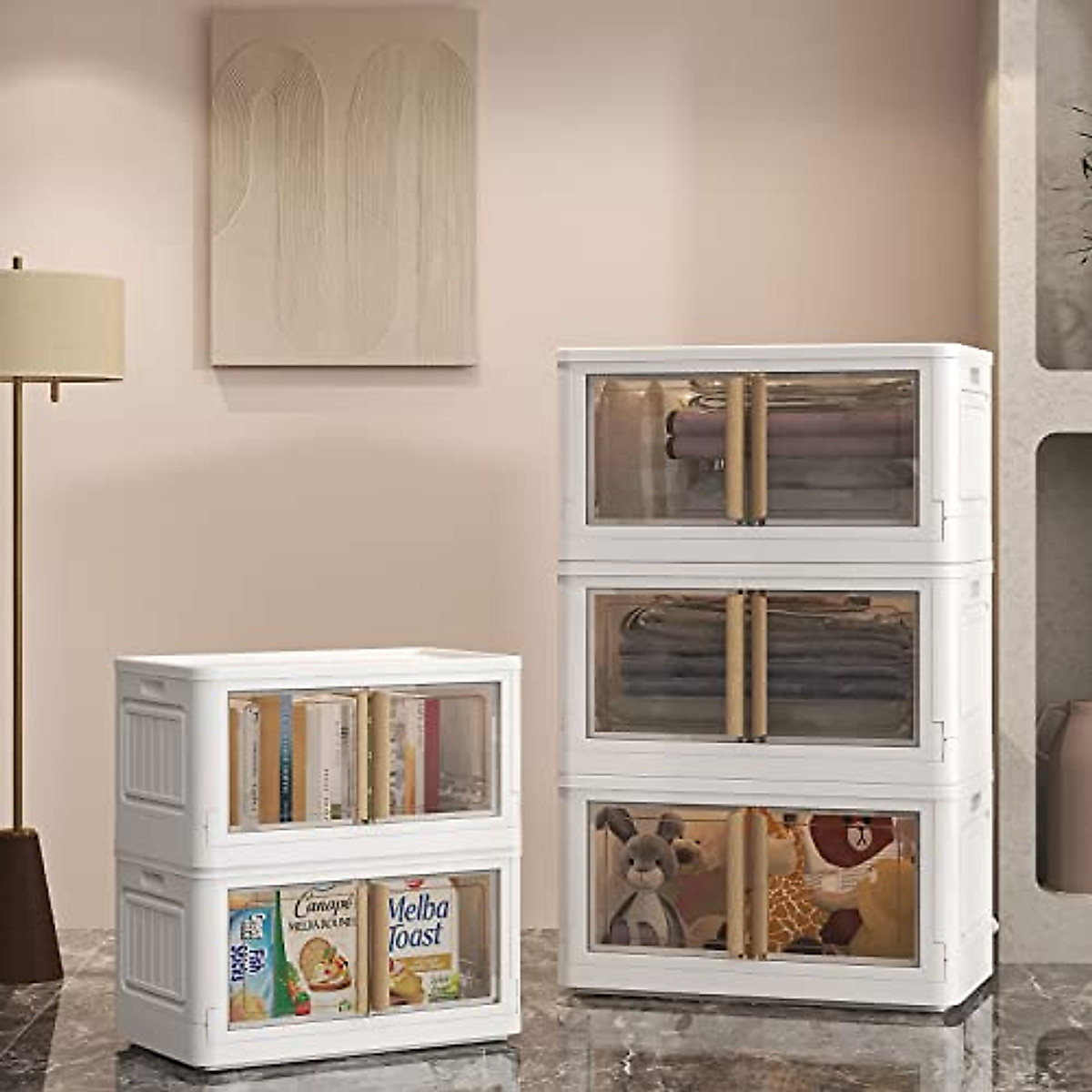 Nafenai Storage bins with Lids - Collapsible storage bins,3 Packs Storage bins with wheels,Double Door stackable storage bins Closet Organizers and Storage,78 Quart Storage Boxs for Home,Office