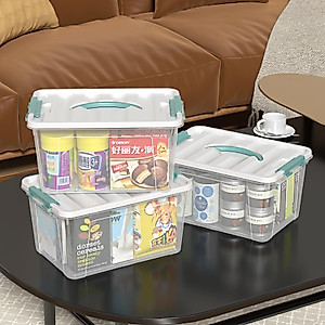 Uumitty 14 Quart Stackable Storage Bin with Latching Lid, Plastic Container Box to Organize Office, Crafts, Clear Base and White Lid, 8-Pack