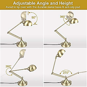 Mlambert 3-Color in 1 LED Desk Lamp with USB Charging Port, Swing Arm, Fully Dimmable, Eye-Caring Task Lamp, Touch Control Brass Metal Architect Drafting Table Lamp for Bedside, Office, Work, Reading