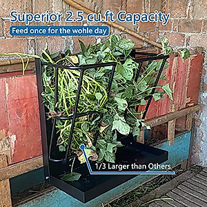 QVQE Hay Feeder Goat, 18 Gallon Multiple Sided Goat Hay Rack, Heavy Duty Iron Wall Hay Rack for Sheep with Detachable Grain Tray, Effortless Installation in Farm, Yield… (2 in 1)