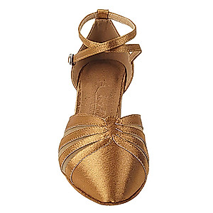 Very Fine Dance Shoes - Ladies Practice, Cuban Low Heel, Waltz Ballroom Dance Shoes - SERA3543-1.2-inch Heel and Foldable Brush Bundle - Brown Satin - 9