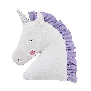 NoJo Shaped Plush Sherpa Decorative Pillow, 1 Count (Pack of 1), Unicorn-White, Lilac, Silver, Lavender