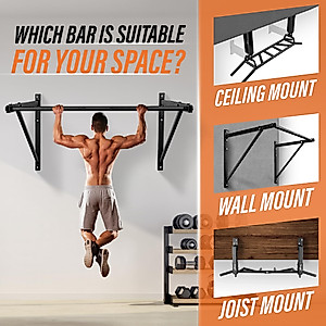 Yes4All Heavy Duty Wall Mounted Pull Up Bar – Multi-Grip Pull Ups / Pull Up Bar Ceiling Mount / Joist Mount for Home Gym