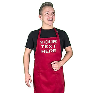 PLACE4PRINT Personalized Chef Apron Embroidered Design - Customized Aprons for Women and Men, Kitchen Chef Apron with 2 Pockets and Long Ties, Adjustable Bib Apron for Cooking, Serving