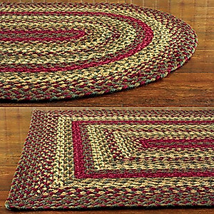 IHF Home Decor Braided Rug 3' X 5' Country Style New Oval Floor Carpet CINNAMON DESIGN Jute Material,Wine, Sage, Tan
