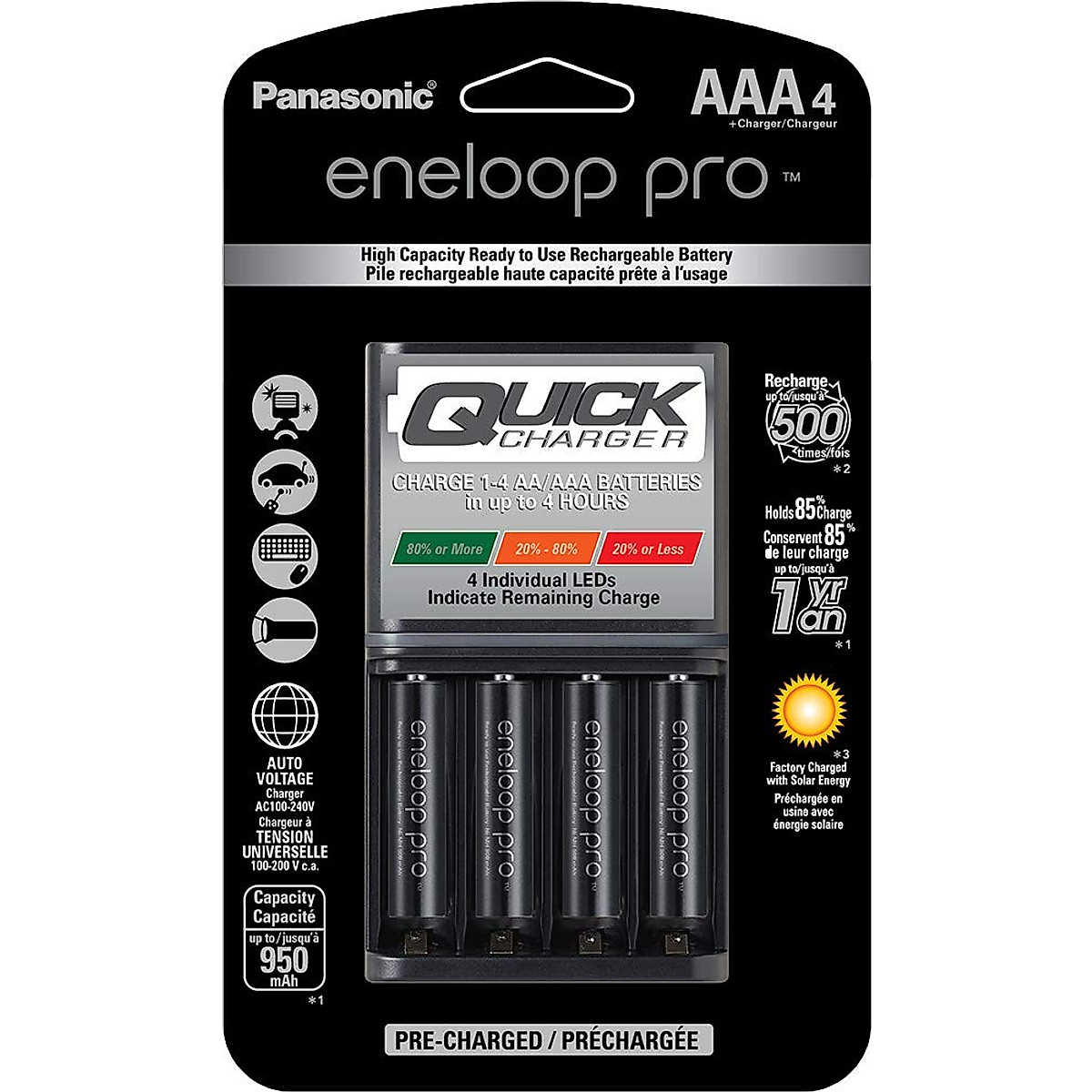 Panasonic K-KJ55K3A4BA Advanced 4 Hour Quick Battery Charger with 4AAA eneloop pro High Capacity Rechargeable Batteries