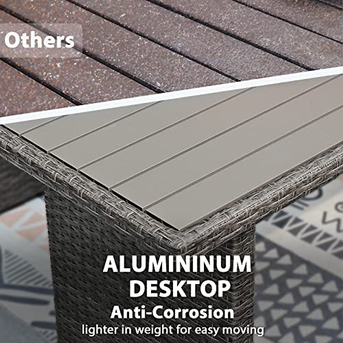 JOIVI Patio Furniture Set, 7 Piece Patio Dining Sofa Set, Outdoor Sectional Sofa Conversation Set All Weather Wicker Rattan Couch Dining Table & Chair with Ottoman, Gray