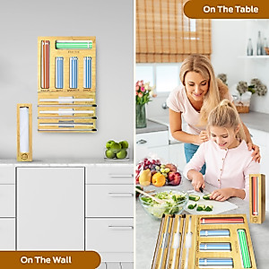 Kaby Storage Bag Organizer, Foil and plastic Wrap Organizer with Cutter, Kitchen Organizers and Storage Compatible with Gallon, Quart, Sandwich, Snack Bags and 12" Aluminum Foil & Wax Paper