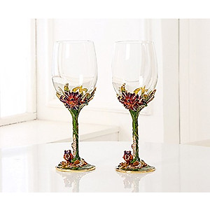 Bestbling Dragonfly Enamel Handcraft Artisan Painted Wine Glass Gift, Set of 2