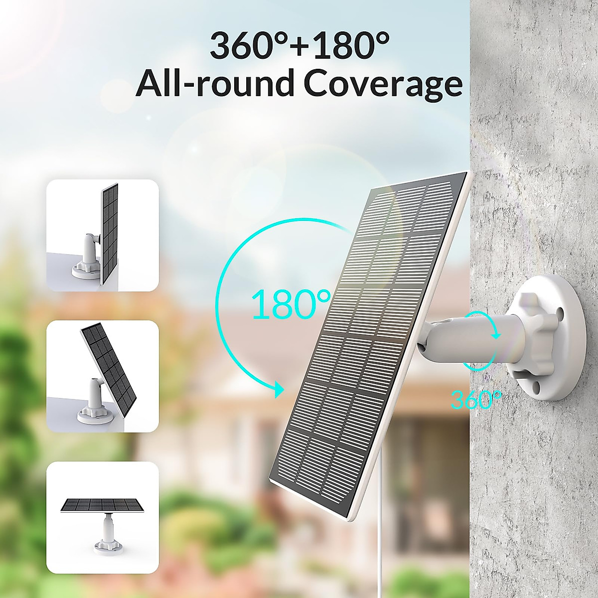 NETVUE USB Solar Panel for Sentry Plus DC 5V Security Camera (Not Work for Birdfy), Solar Panel Charger with 10 FT Charging Cable, IP65 Waterproof, Continuously Charging, 360° Adjustable Mounting