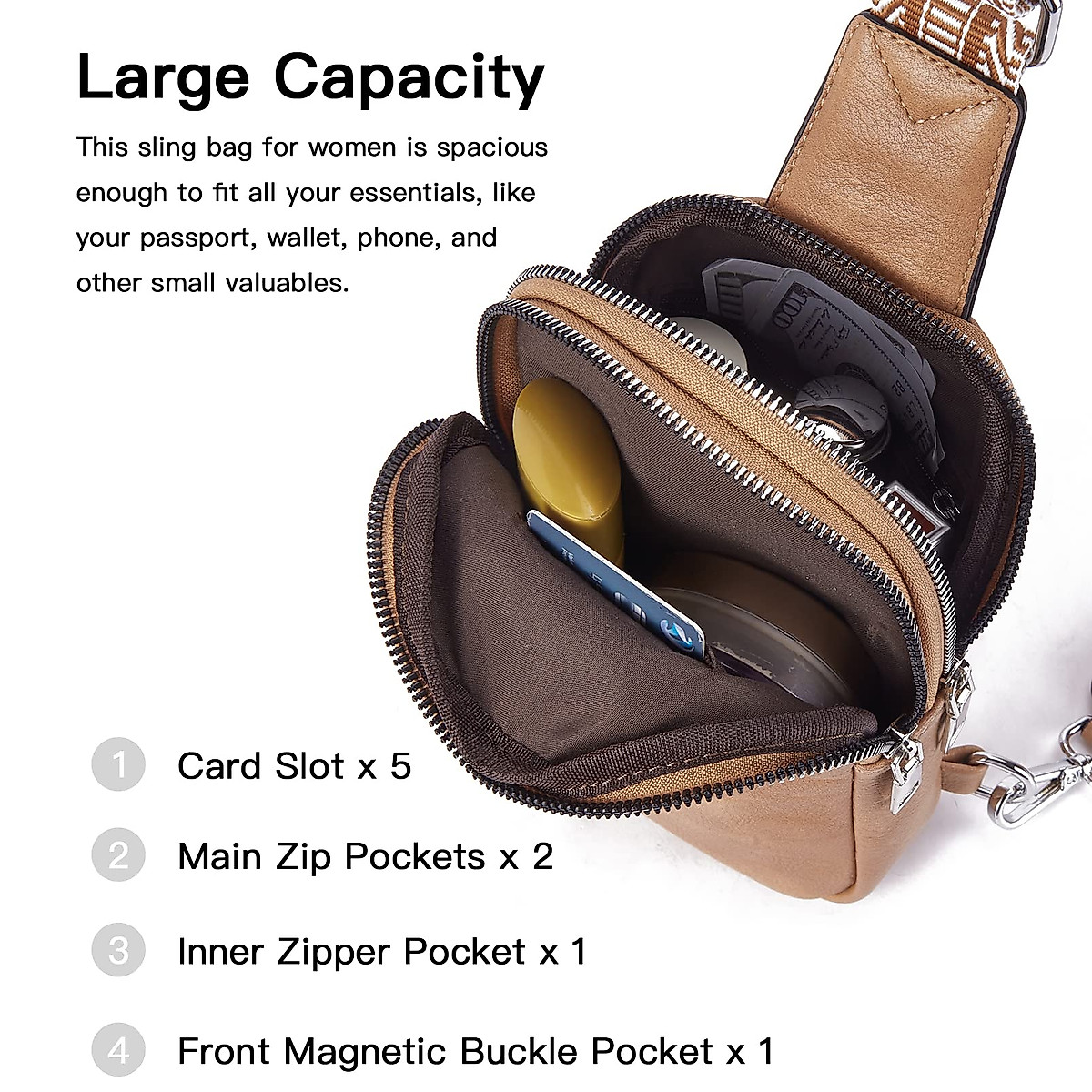 Telena Sling Bag for Women Vegan Leather Fanny Pack Crossbody Bags for Women Camel Brown