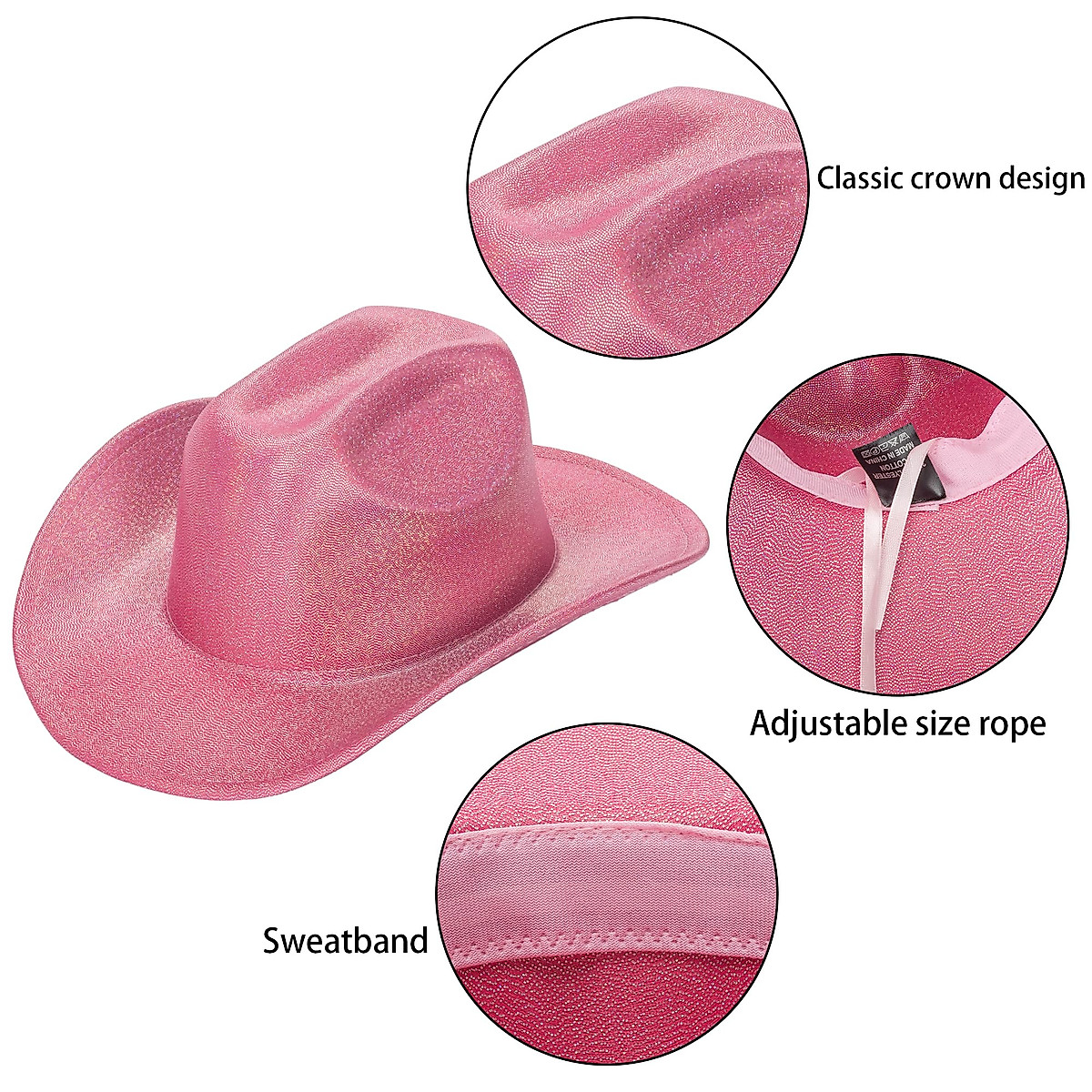 Mealah Holographic Western Cowboy Hat for Women - Sparkly Cowgirl Hat for for Wedding Music Costume Party(M-L) Rose Pink