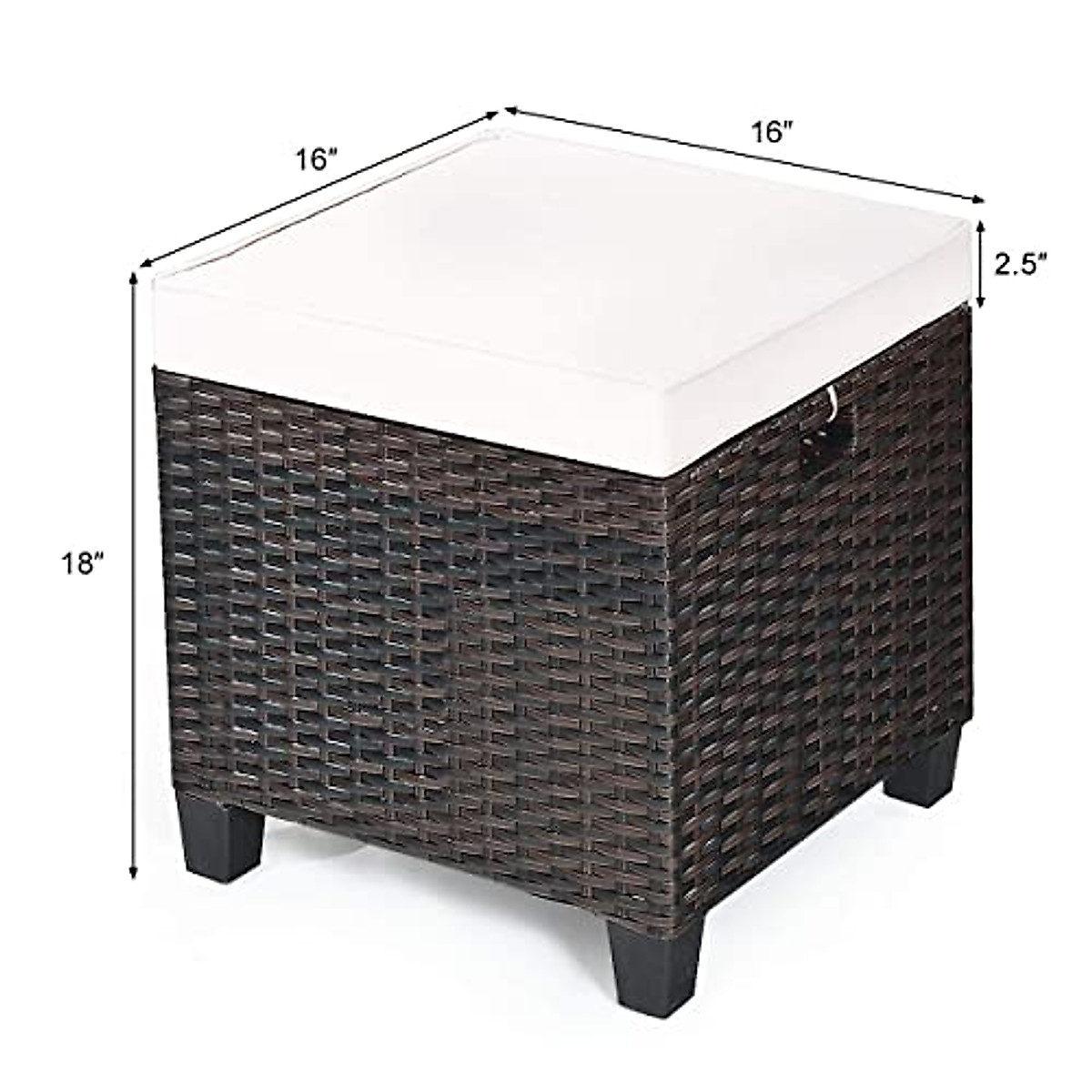 Tangkula 2 Pieces Outdoor Patio Ottoman, All Weather Rattan Wicker Ottoman Seat, Patio Rattan Furniture, Outdoor Footstool Footrest Seat w/Removable Cushions (Cream)