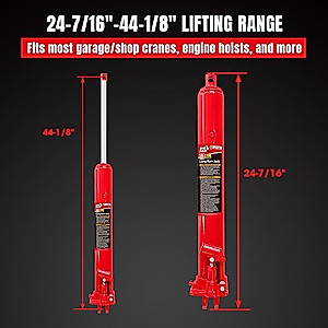 BIG RED T30806 Torin Hydraulic Long Ram Jack with Single Piston Pump and Clevis Base (Fits: Garage/Shop Cranes, Engine Hoists, and More): 8 Ton (16,000 lb) Capacity, Red
