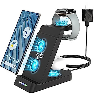 EloBeth 3 in 1 Wireless Charging Station for Google Pixel Watch Charger, Wireless Charger for Google Pixel 7 Pro / 7a /7/Fold/6/6 Pro/5/4/3/XL, Pixel Buds Pro, Samsung Galaxy/iPhone/Airpods