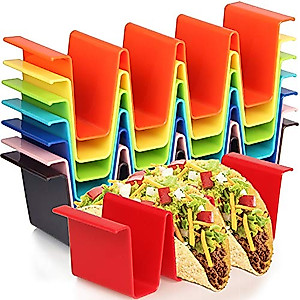 Youngever 8 Pack Plastic Taco Holder Stand, Dishwasher Top Rack Safe, Microwave Safe, Set of 8 Assorted Colors (Rainbow)