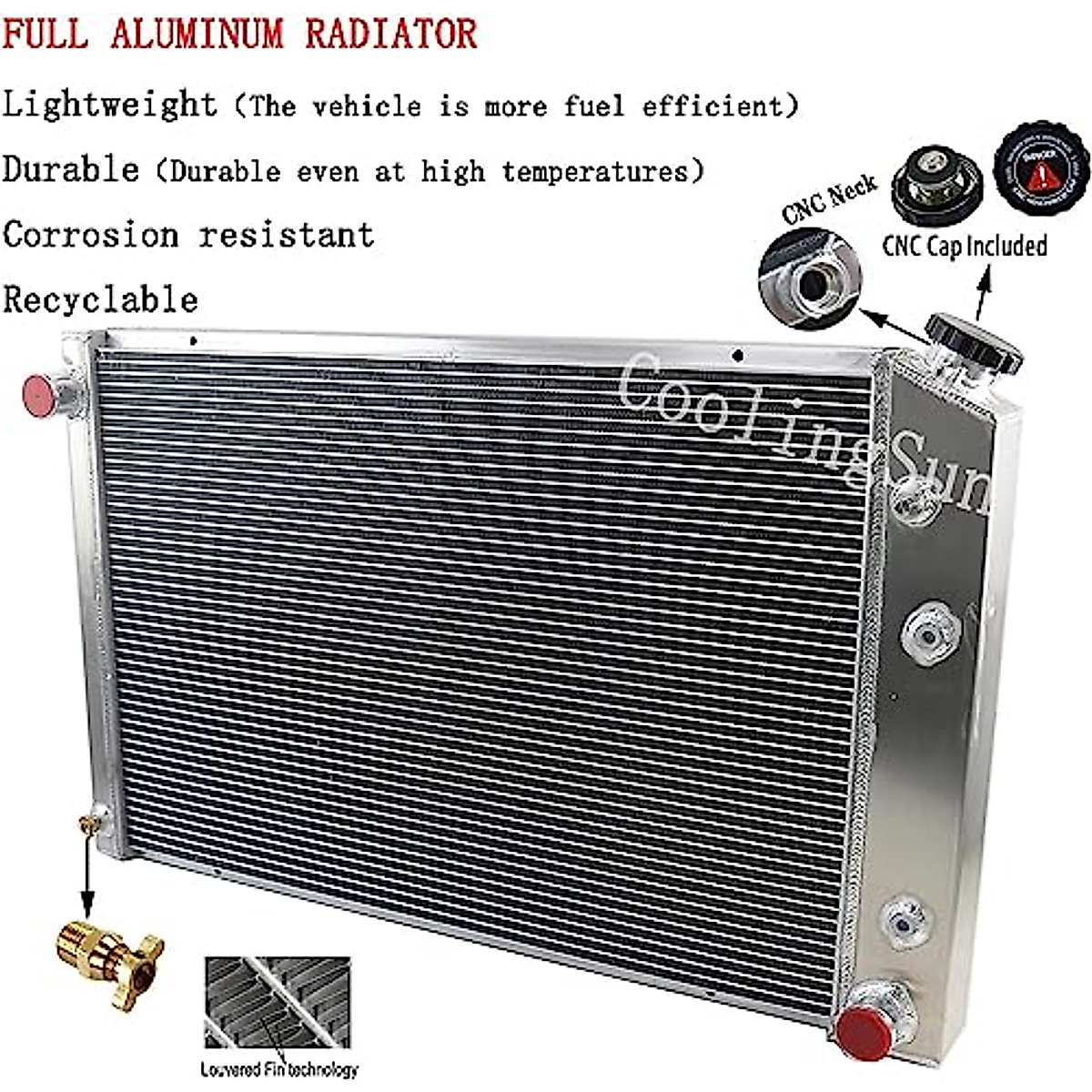 Aluminum Radiators for 1973-1991 Chevy C10 C20 K10 K20 Silverado Scottsdale Truck 5.7 7.4 V8 Pickup K5 Blazer 3 Row Radiator with Electric Fan Shroud Kit Radiador