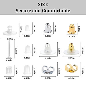 Nkwuire 12 Styles 600 Pcs Earring Backs for Studs, Clear Plastic Earrings Hypoallergenic Metal Rubber Silicone Earring Backs Bullet Clutch Stoppers Replacement Kits for Fish Hook Earring Studs Hoops