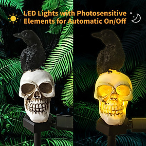 QH Garden Halloween Outdoor Decoration - Solar Lights, Waterproof Ghost & Skull Lights with Black Crow, Skeleton Stakes with LED, Stunning Decorations