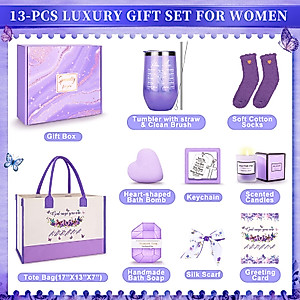 13PCS Christian Gifts for Women Faith, Purple Inspirational Gifts for Women,Christian Birthday Baskets,Religious Catholic Baptism Get Well Soon Baskets for Her Mom,Friends,Sister,Wife,Girlfriends