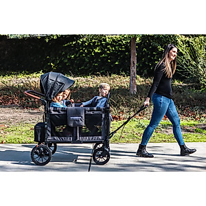 WONDERFOLD Stroller Wagon Pull Handle Featuring Vegan Leather Cover for Comfortable Grip, Three Adjustable Heights, and Carriage Attachment Buckle (Compatible with W-Series Models Only)