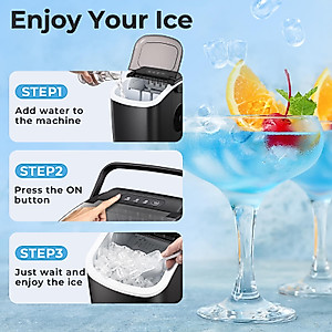 R.W.FLAME Ice Makers Countertop with Handle,26.5Lbs/24H,9 Cubes in 6 Mins,Portable Ice Maker Machine with Self-Cleaning,Ice Basket and Scoop,Perfect for Home, Kitchen, Bar, Camping(Black)