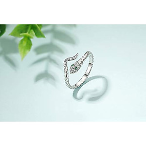 Presentski Adjustable Snake Ring for Women Sterling Silver Vintage Retro Snake Open Ring with Cubic Zirconia Silver Serpent Ring