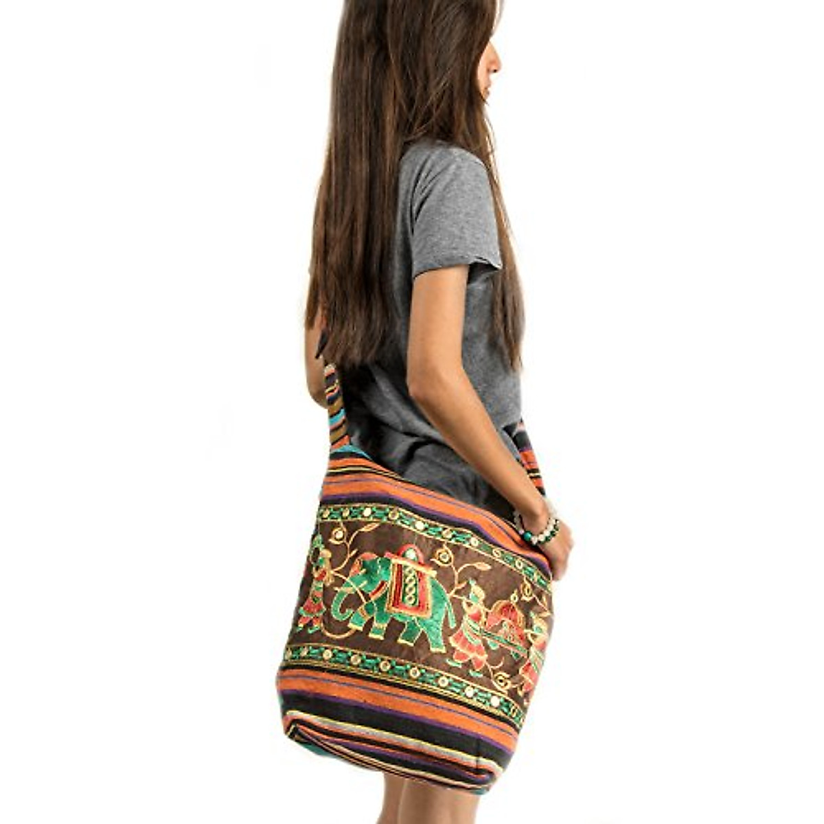 Patchwork Brown Cotton Hobo Crossbody Shoulder Bag Hipster Boho Sling Messenger School Casual
