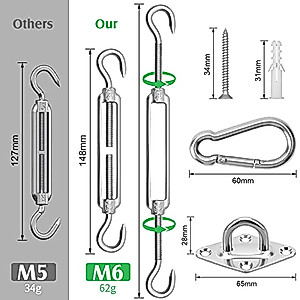 Sun Shade Sail Hardware Kit - 6 Inch 304 Stainless Steel Sunshades Canopy Installation Kit for Install Rectangle & Triangle Shade Sails Deck Garden Lawn Patio Outdoor Metal Sail Shade Hardware Kit
