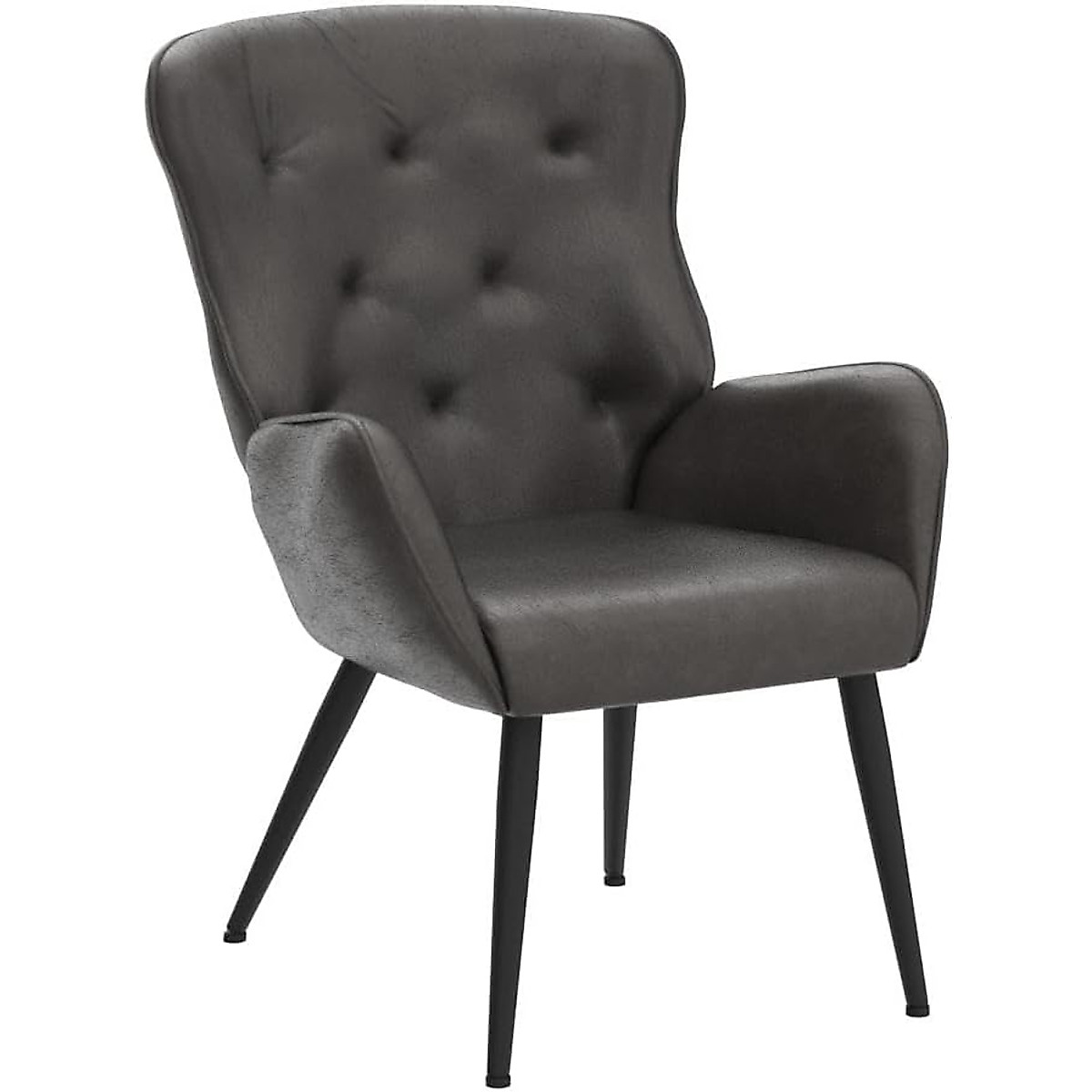 BFZ Faux Leather Accent Chair with High Back Design, Armchair with Metal Legs in Modern Style, Comfy Upholstered Wingback Chair for Living Room, Bedroom, and Office(Black Grey)