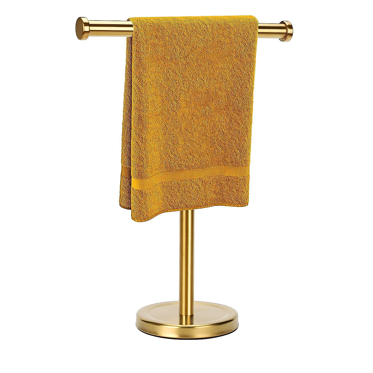 Hand Towel Holder Stand with Heavy Base, Hand Towel Rack for Bathroom (Stainless Steel, Gold Brushed)