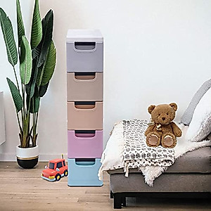 Narrow Plastic Drawers Dresser with 5 Drawers, 15.75 x 7.87 x 33.07inches Plastic Tower Closet Organizer with Wheels Suitable for Apartments Condos And Dorm Room, Gdrasuya10