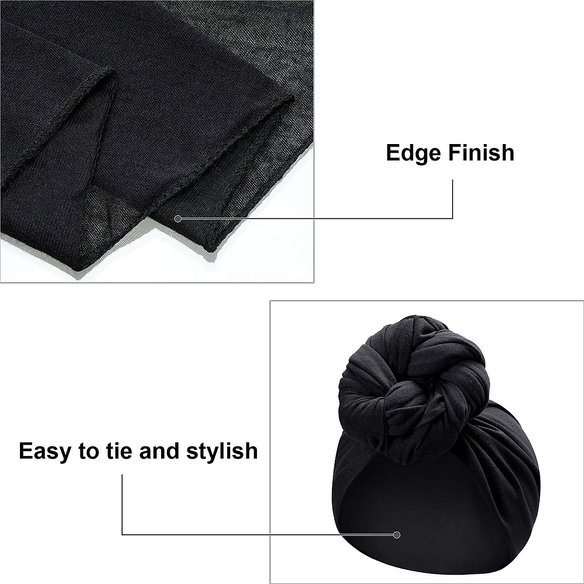 SATINIOR 2 Pieces Stretch Head Wrap Scarf Soft Stretchy Turban Long Hair Scarf Wrap Head Band Tie for Women(Black, Grey)