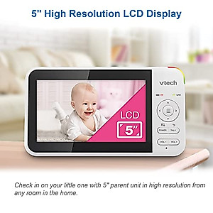 VTech VM924 Remote Pan-Tilt-Zoom Video Baby Monitor, 5" LCD Screen, Up to 17 Hrs Video Streaming, Night Vision, Up to 1000ft Range, Soothing Sounds, 2-Way Talk, Temperature Sensor,Secured Transmission