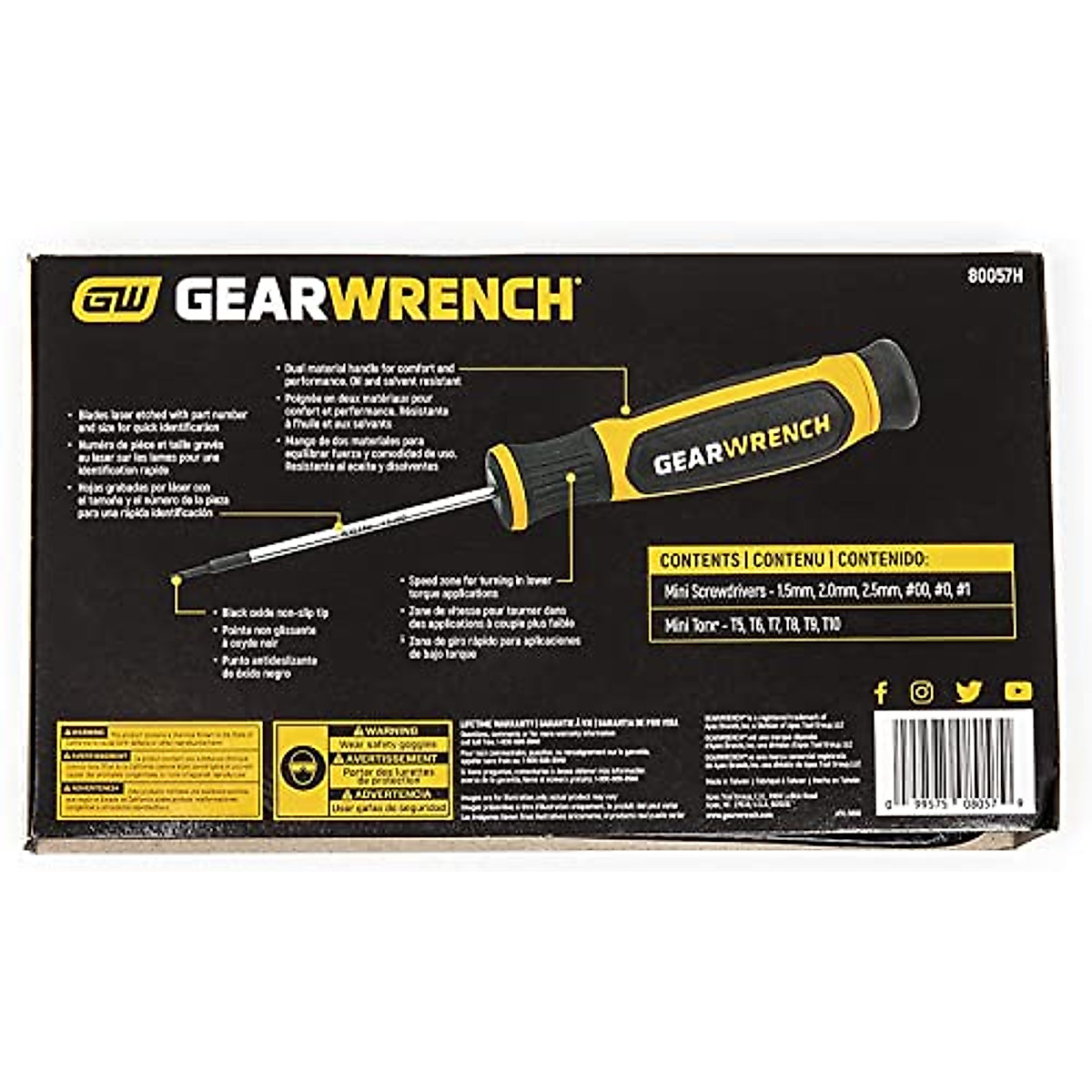 GEARWRENCH 12 Pc. Phillips/Slotted/Torx Mini Dual Material Screwdriver Set - 80057H